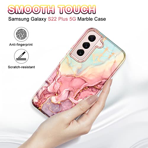 Btscase for Samsung Galaxy S22+/S22 Plus 5G Case, Marble Pattern 3 in 1 Heavy Duty Shockproof Full Body Rugged Hard PC+Soft Silicone Drop Protective Women Girl Covers for S22+/S22 Plus, Rose Gold