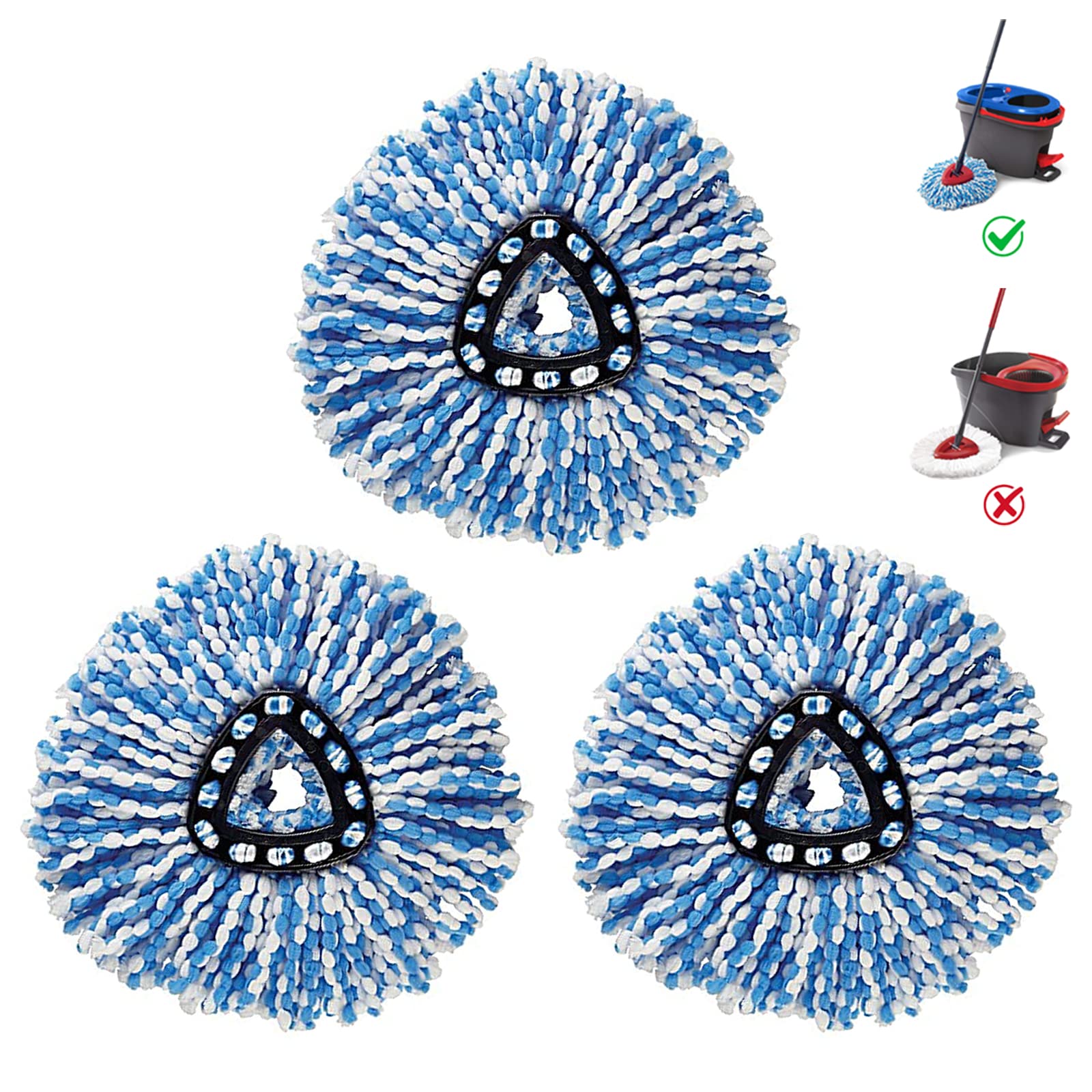 BonusLife 3-Pack Mop Head for O-Ceda RinseClean Spin Mop Refill 2-Tank System Only Easy Cleaning Microfiber Replacement