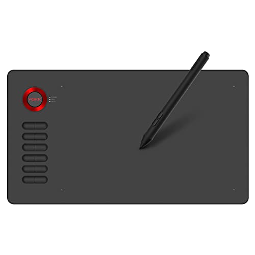 Drawing Tablet, VEIKK A15 10x6 inch Drawing Pad with 12 Shortcut Keys, 8192 Levels of Pressure and Battery-Free Pen, 20 Additional Nibs, Graphic Tablet for Win/Mac/Linux/Android OS (Red)