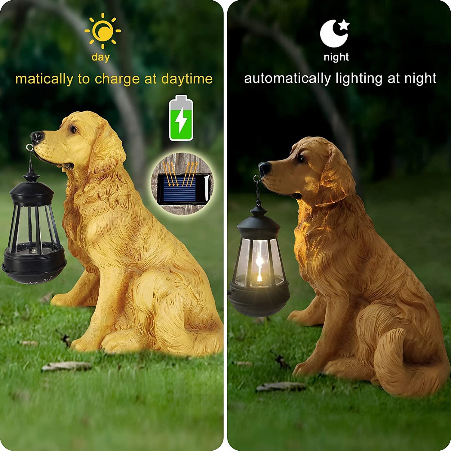 JeeKoudy Solar Outdoor Statues with Solar Led Lamp, Golden Retriever Statue Outdoor with Solar Led Home Garden Decoration Windproof Lamp Realistic Dog Decor
