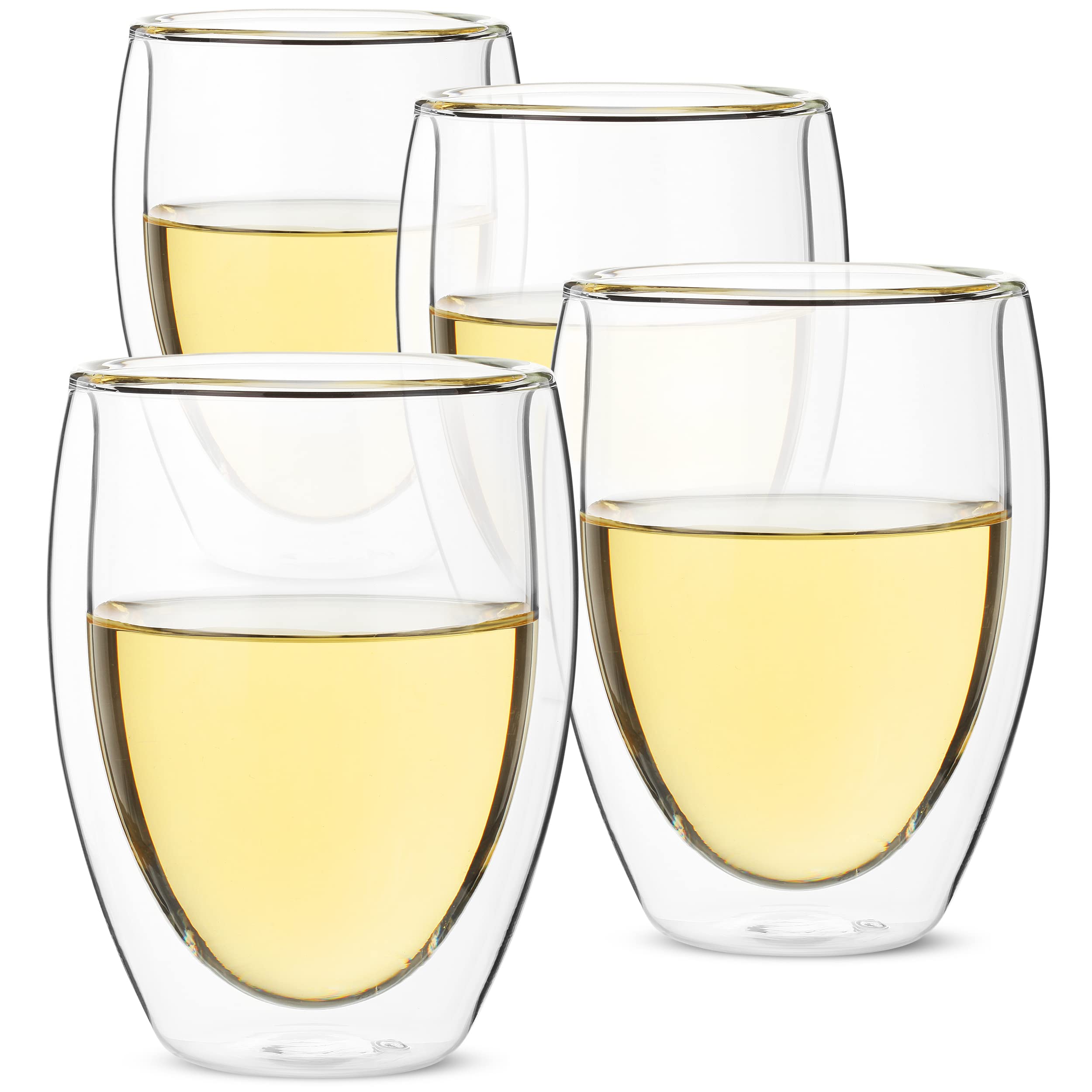 BTaT- WineGlass, 4 Pack, 12 oz (350 ml), Double Wall Insulated, Double Wall Glass Cup, Stemless Wine Glass, Glasses for Wine, Wine Glasses Stemless, Stemless Wine Glass Set, Short Wine Glasses