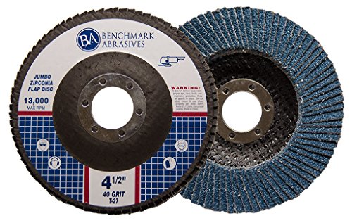 Benchmark Abrasives 4.5" x 7/8" Premium High-Density Jumbo Zirconia Type 27 Flap Discs for Sanding, Stock and Rust Removal, Finishing, Grinding, Deburring (10 Pack) - 40 Grit