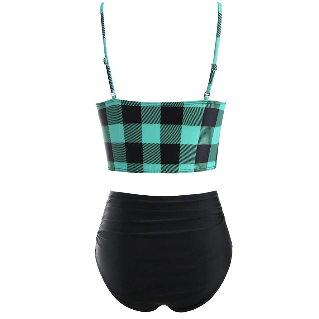 Padaleks Bikini Swimsuit for Women Padded Swimwear Two Piece Bathing Suits Set Plaid Bow Push Up Tankini Swimwear