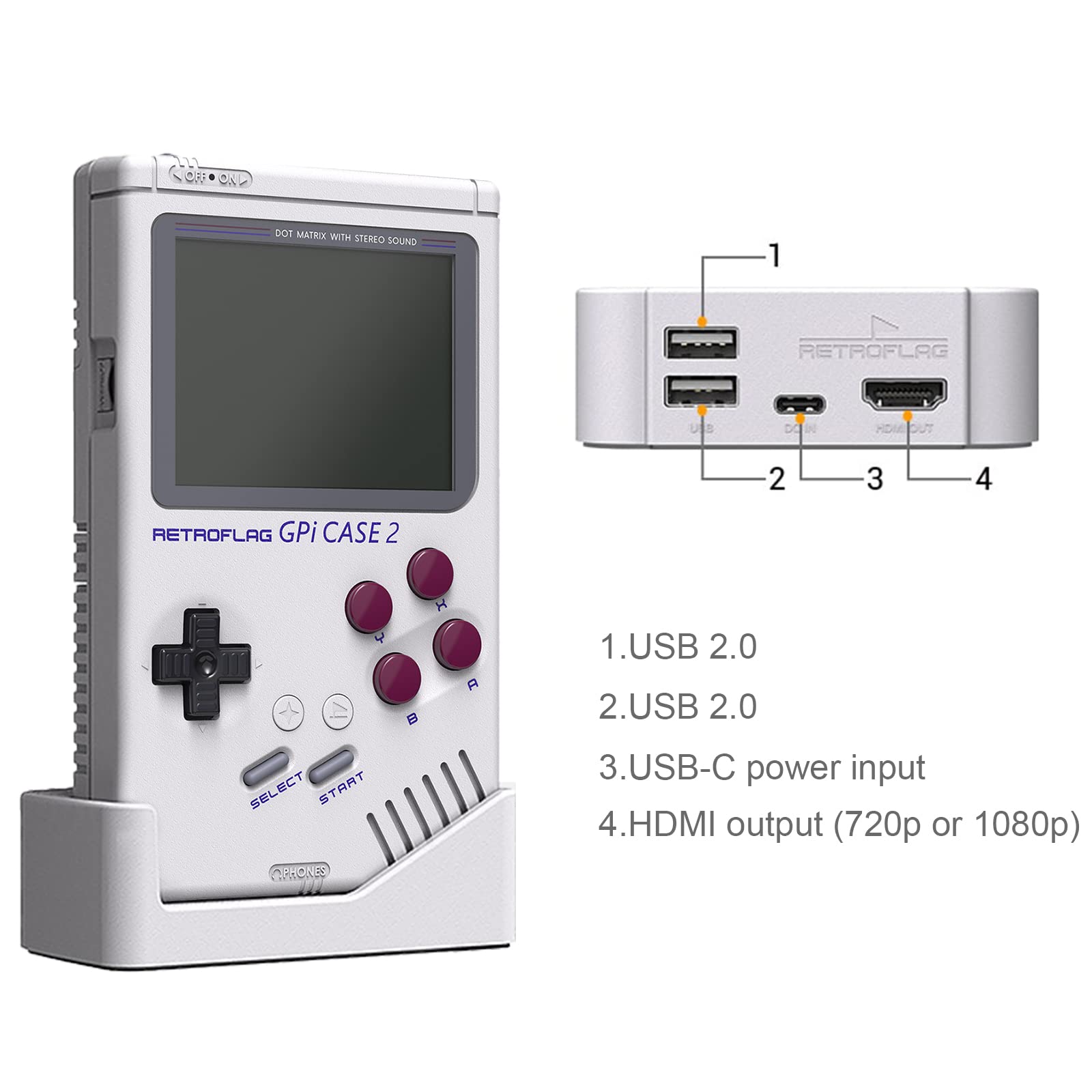 Retroflag GPi 2 CASE for Raspberry Pi Compute Module 4(CM4) with Charger dockable, 32G SD Card(with RecalBox System), Card Reader, HDMI Cable, Safe Shutdown funtion,4000mAH battery