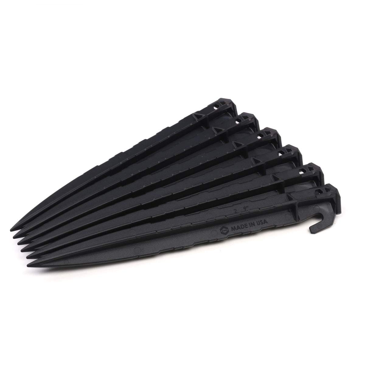 Atwood Rope MFG A9 Scout Tent Stakes 6 Pack - 9 inch Plastic Heavy Duty All Purpose | Essential for Camping, Landscape, and Outdoor Use (Black)