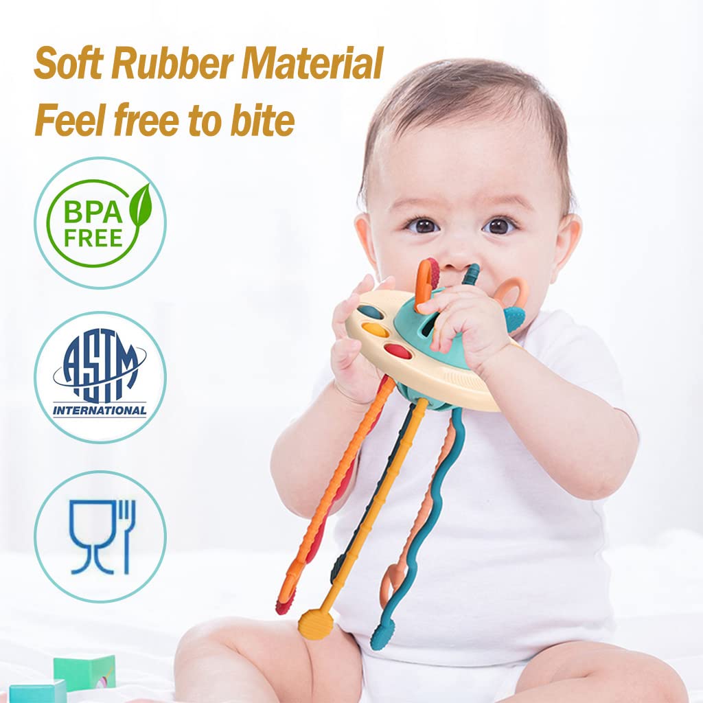 Blublu Park Montessori Toys for 18M Silicone Pull String Interactive Toy, Sensory Toys for Toddlers,Travel Toys for Babies Interactive Learning Development Toy