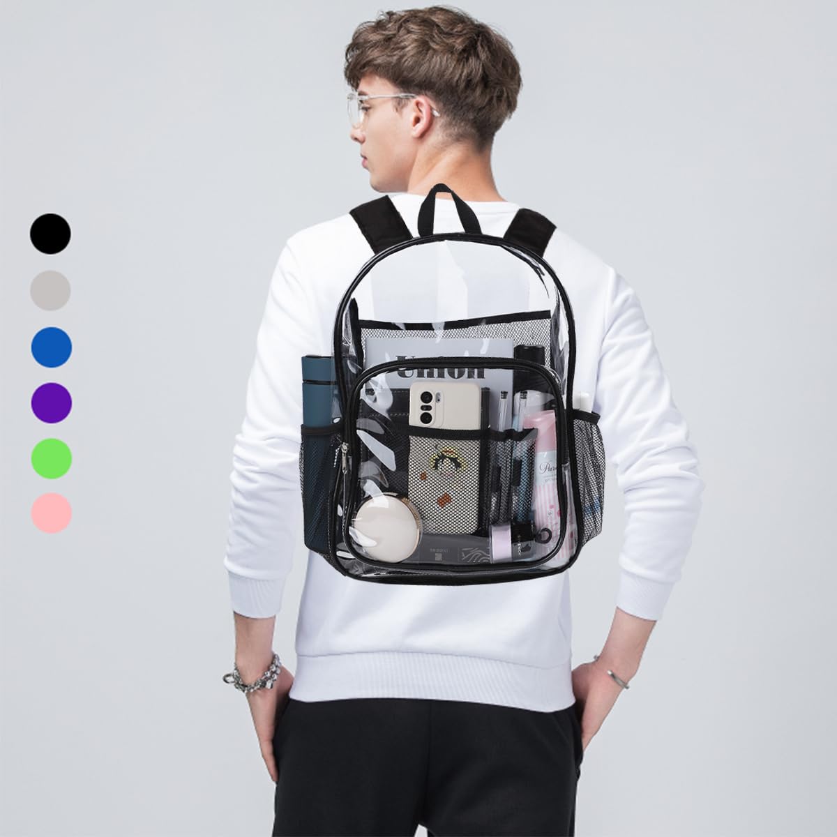 BAJNOKOU Clear Backpack Heavy Duty Pvc Bookbag for School - See Through Transparent Stadium Approved Backpacks for Women Concert Sport Venues Work Travel,Black