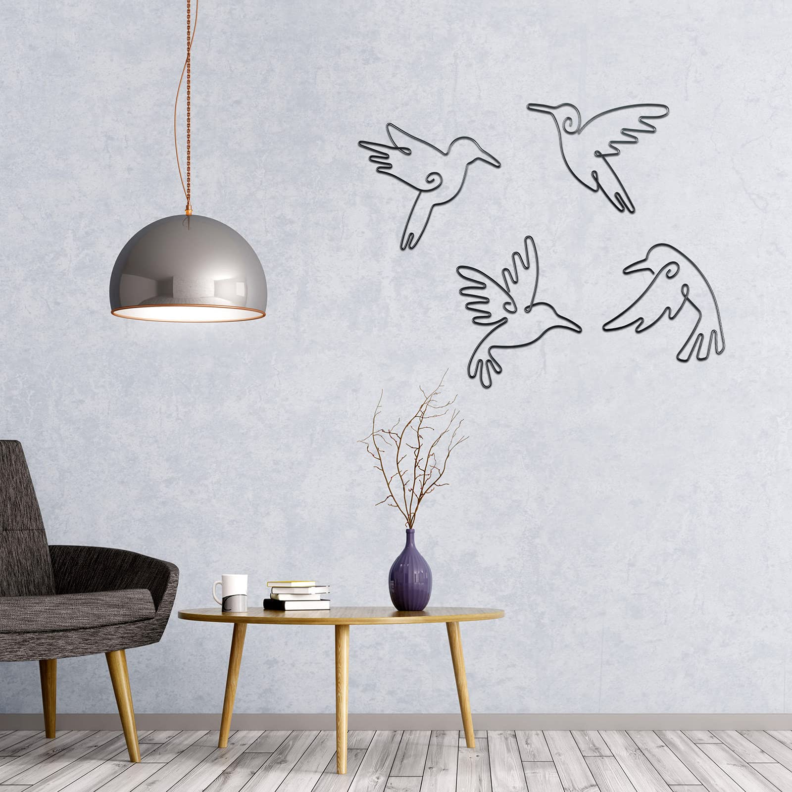 Hotop 4 Pieces Metal Hummingbird Wall Decor Black Bird Wall Art Metal Garden Wall Decor Cute Wall Sign for Indoor Outdoor Fence