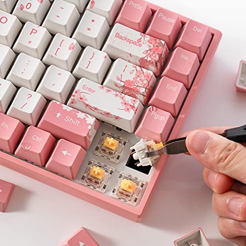 BOYI KD84 Hot Swappable 75% Compact Gateron Yellow Switch Keyboard, Bluetooth 5.0/Wireless 2.4G/Wired Type-C Tri-Mode N-Key Rollover RGB Mechanical Gaming Keyboard (Peach Blossom OEM Keycaps)