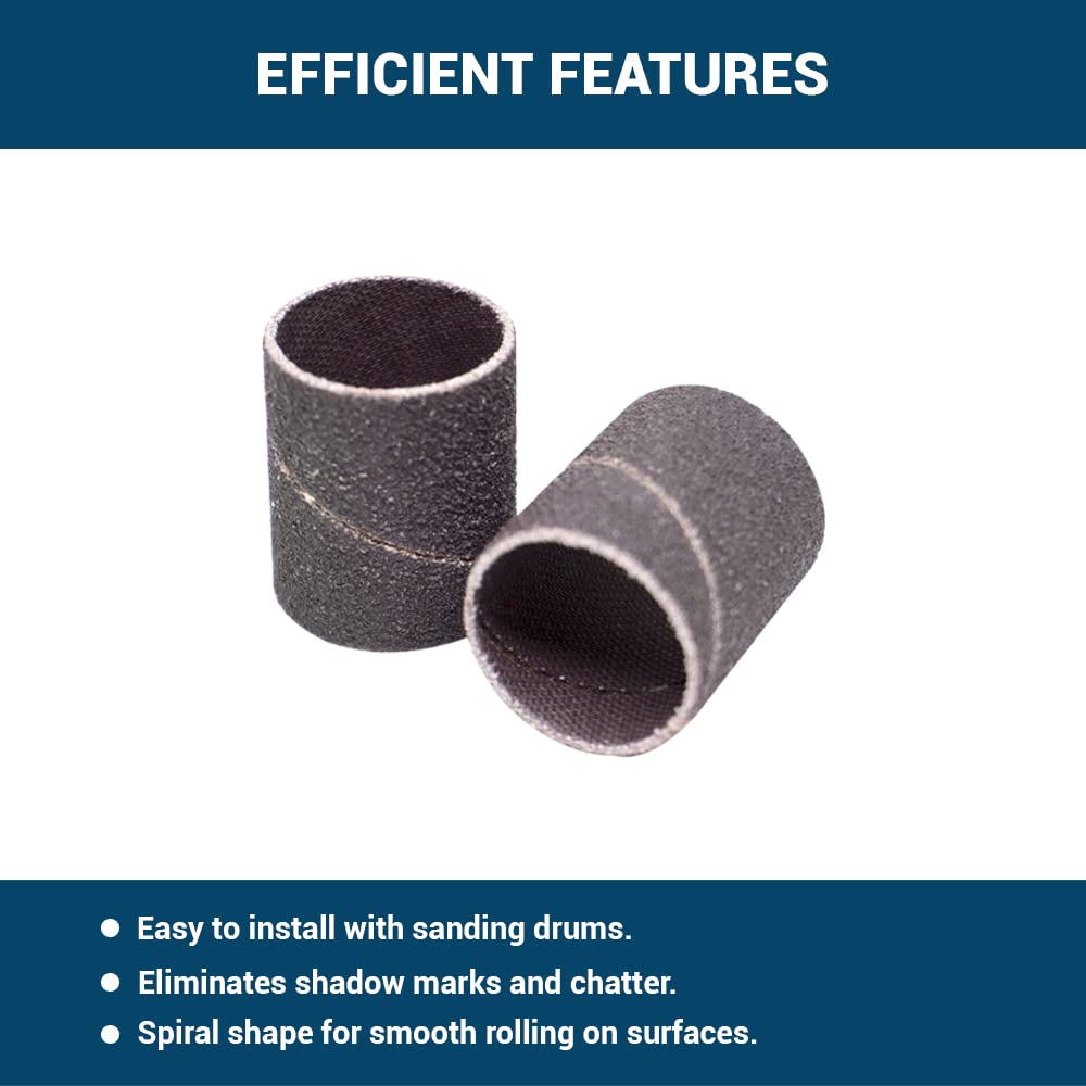 Benchmark Abrasives 1.5" x 1.5" Aluminum Oxide Abrasive Spiral Bands for Rotary Tools, Drum Sleeves for Sanding Deburring Blending Polishing on Metals Plastic Wood Rubber (10 Pack) - 60 Grit