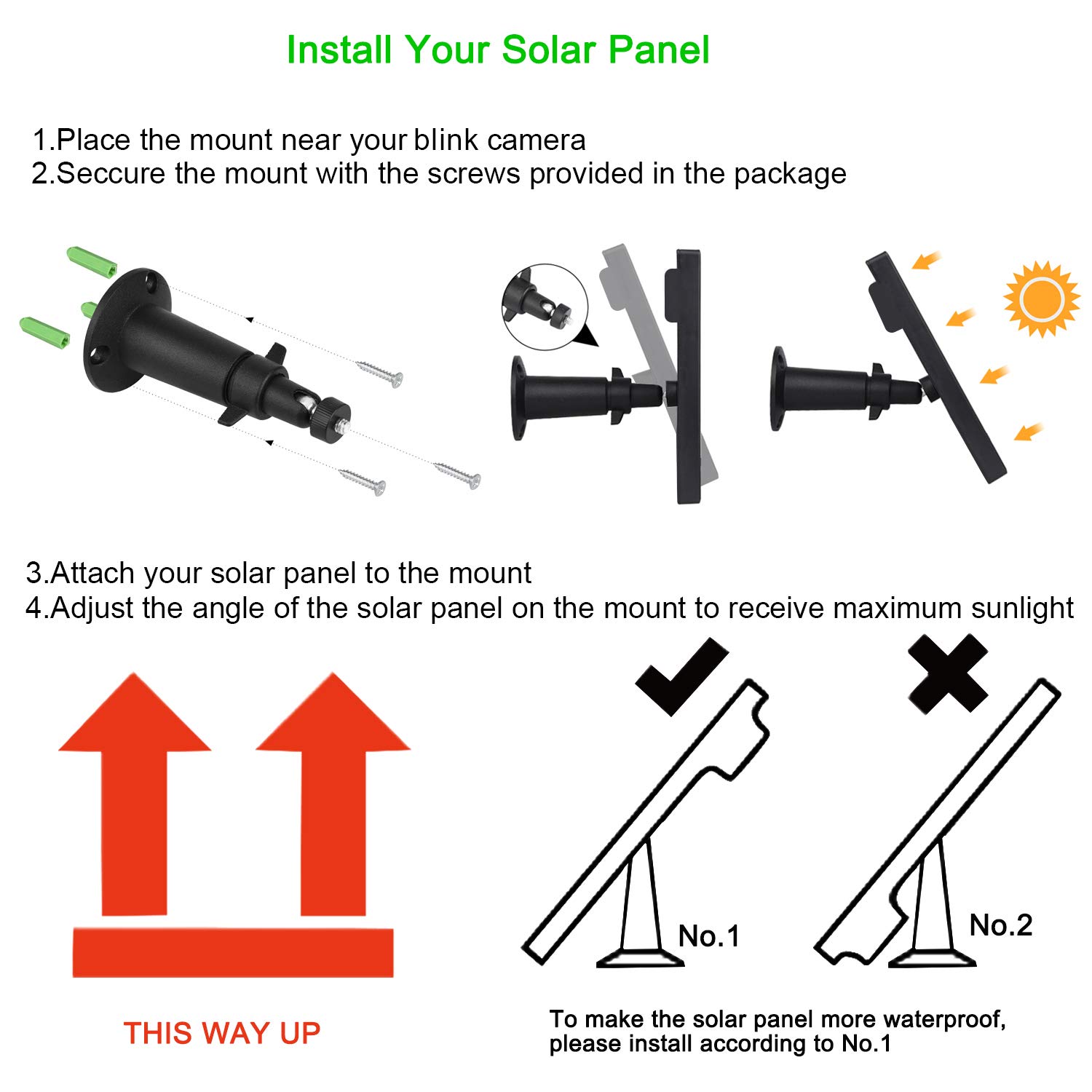 iTODOS 2 Pack Solar Panel Compatible with Blink Outdoor 4 (4th Gen)/Blink Outdoor (3rd Gen) XT3 and Blink XT/XT2 Camera,11.8Ft Outdoor Power Cable and Adjustable Mount,Aluminum Alloy Sturdy(Black)