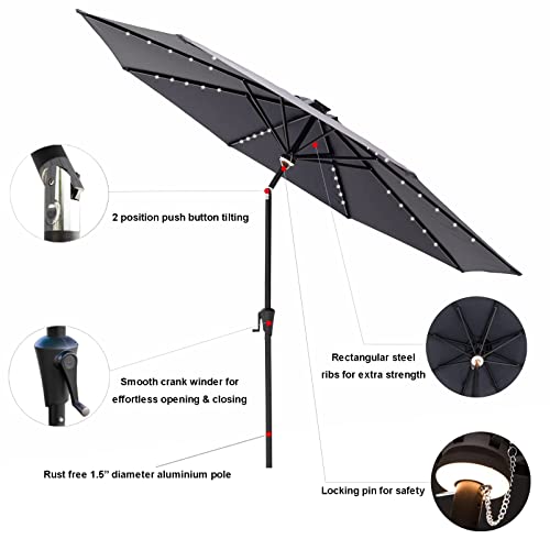 C-Hopetree 10 ft Outdoor Patio Market Table Umbrella with Solar LED Lights and Tilt, Anthracite