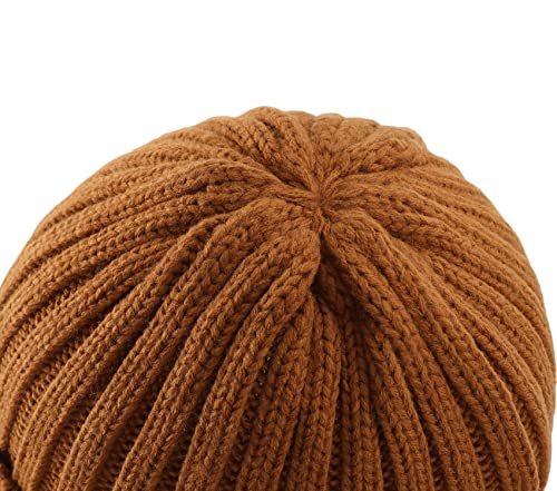 Connectyle Knit Beanie Hat for Women Acrylic Winter Hats Ribbed Warm Cuffed Skull Ski Cap Brown