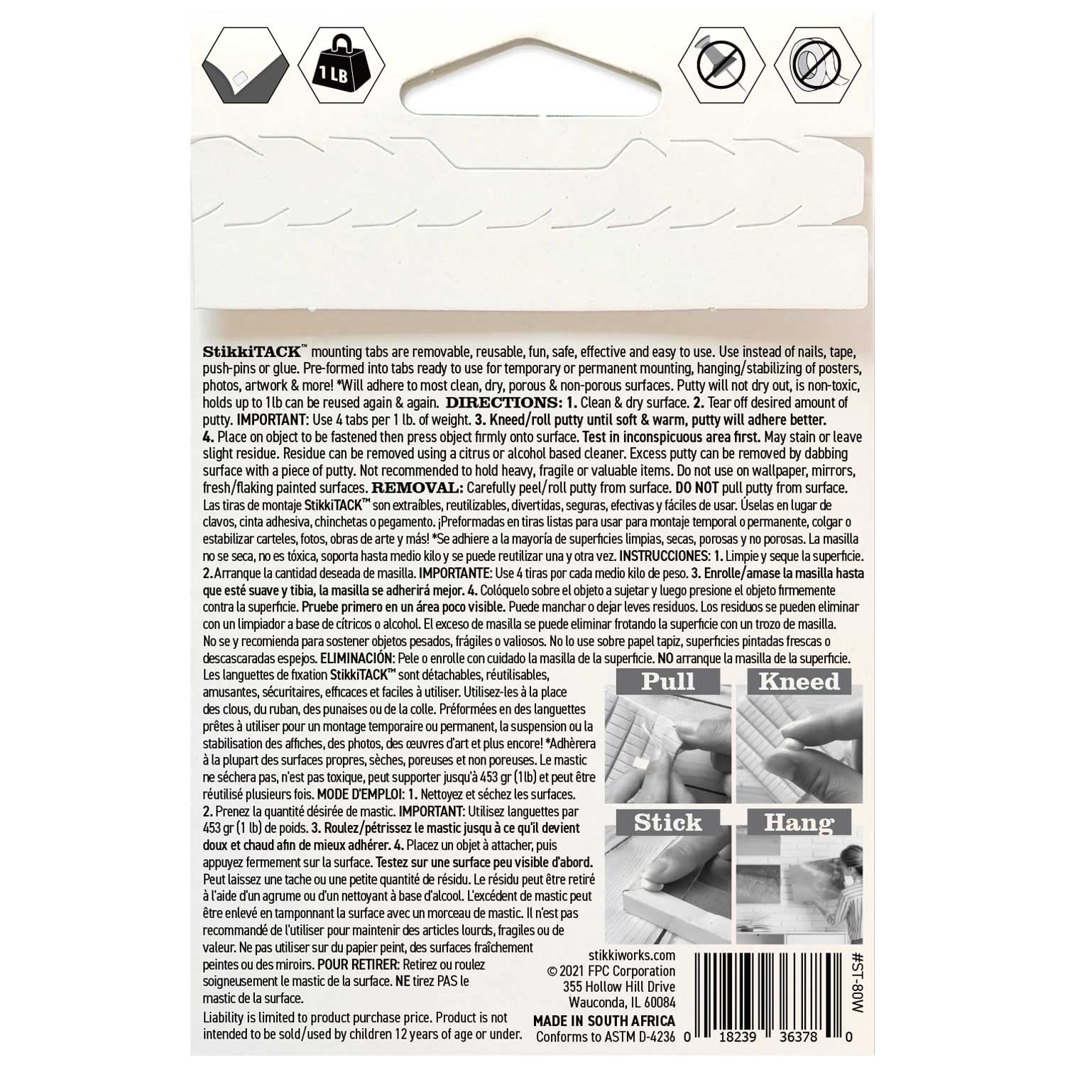 StikkiWorks StikkiTack, 2 oz, White, 80 Tabs