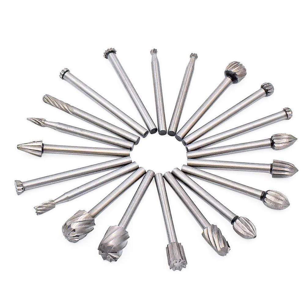 Eyech 20pcs 1/8 Inch(3mm) Shank HSS Router Bits Burr Rotary Tools Replacement Wood Milling Burrs for Rotary Engraving Woodworking Tool