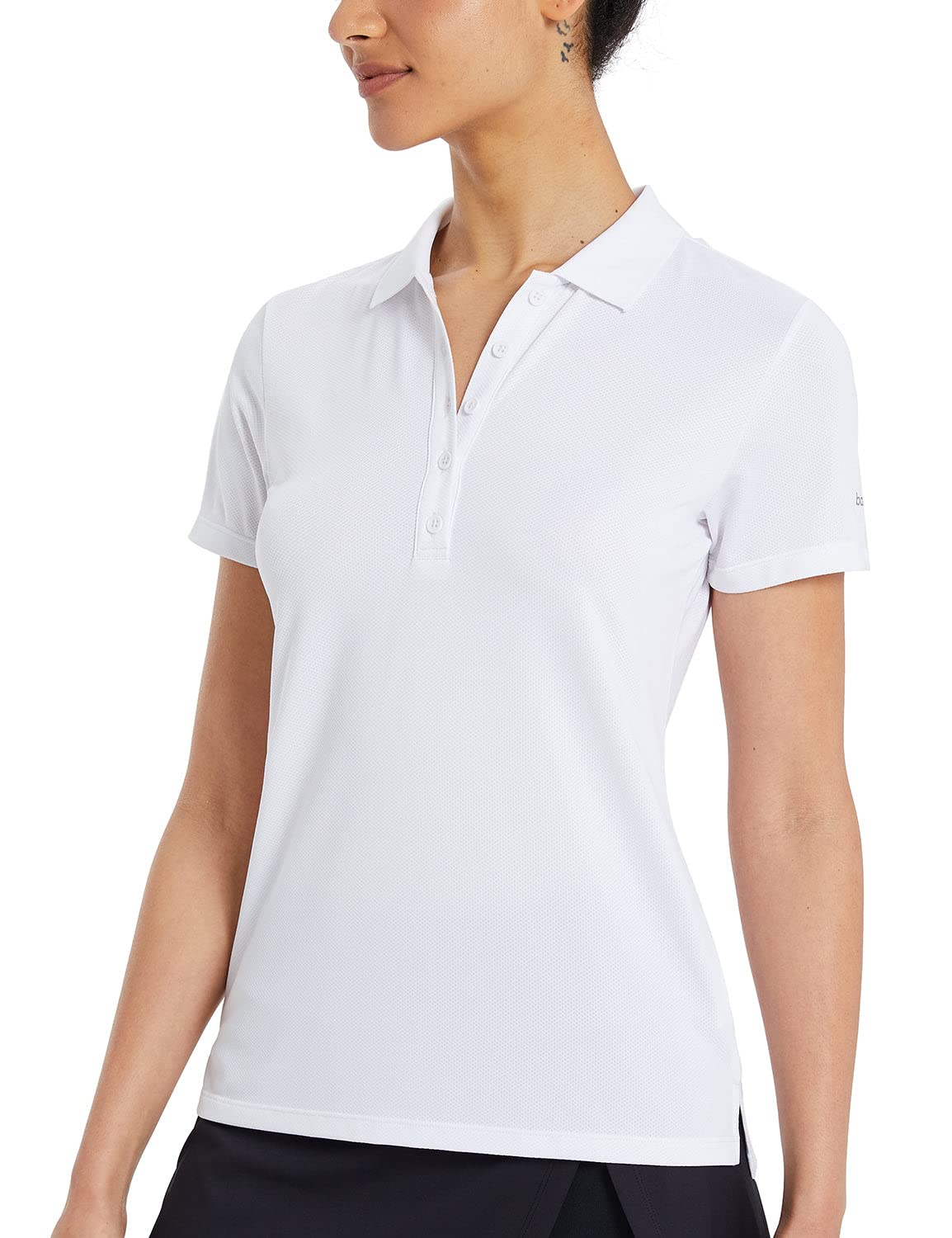 BALEAF Women's White Polo Shirts for Golf Short Sleeve Tops Quick Dry UPF50+ Lightweight 5-Button Pique Uniform Size L