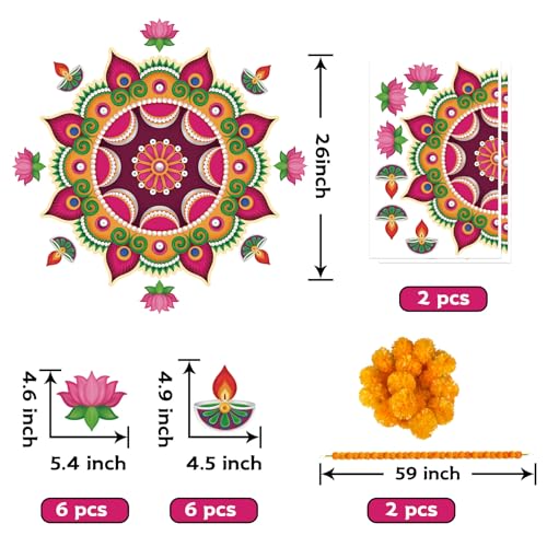 BAYLAY Diwali Decorations for Home - Rangoli Floor with Patterns Stickers Traditional Indian Diwali Decorations for Entrance Décor and Gift