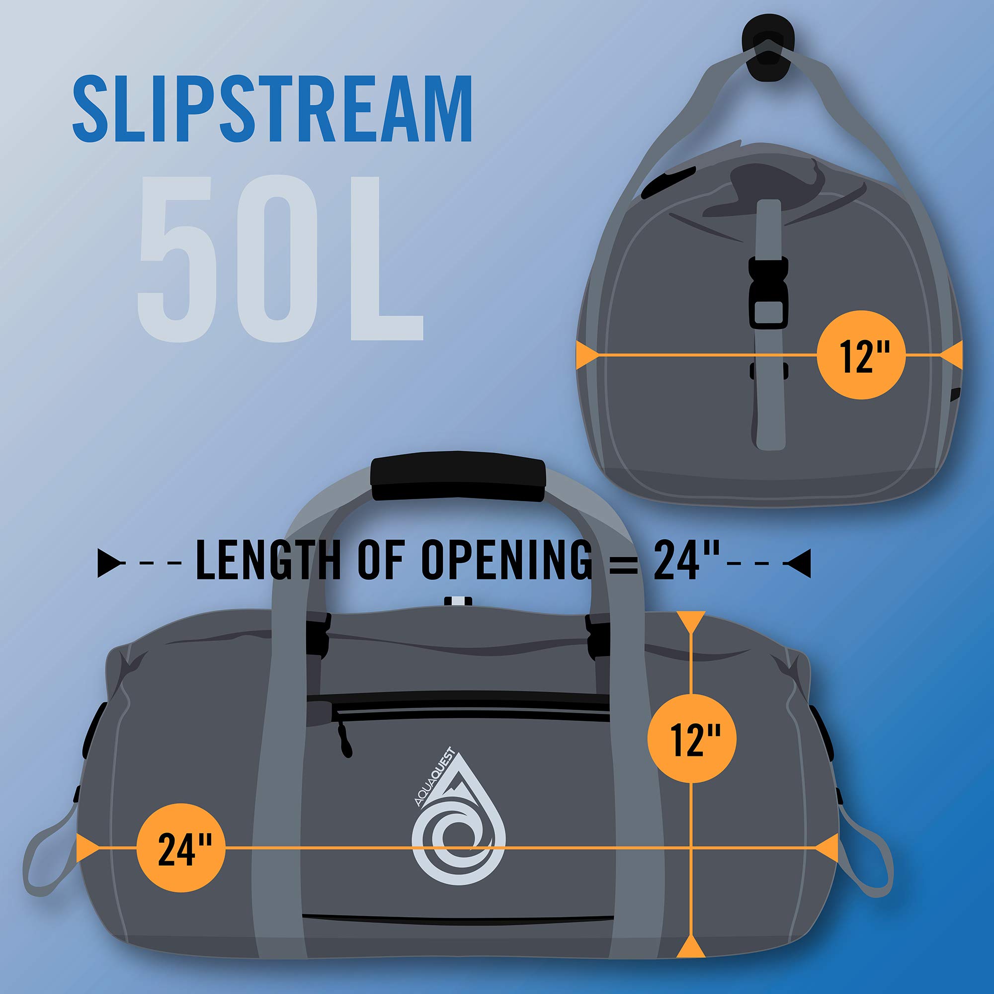 AquaQuest Slipstream Duffel Bag - 100% Waterproof, Lightweight, Durable, Versatile, Compact - Protective Dry Bag for Sport, Travel, Boating - 50L, Blue
