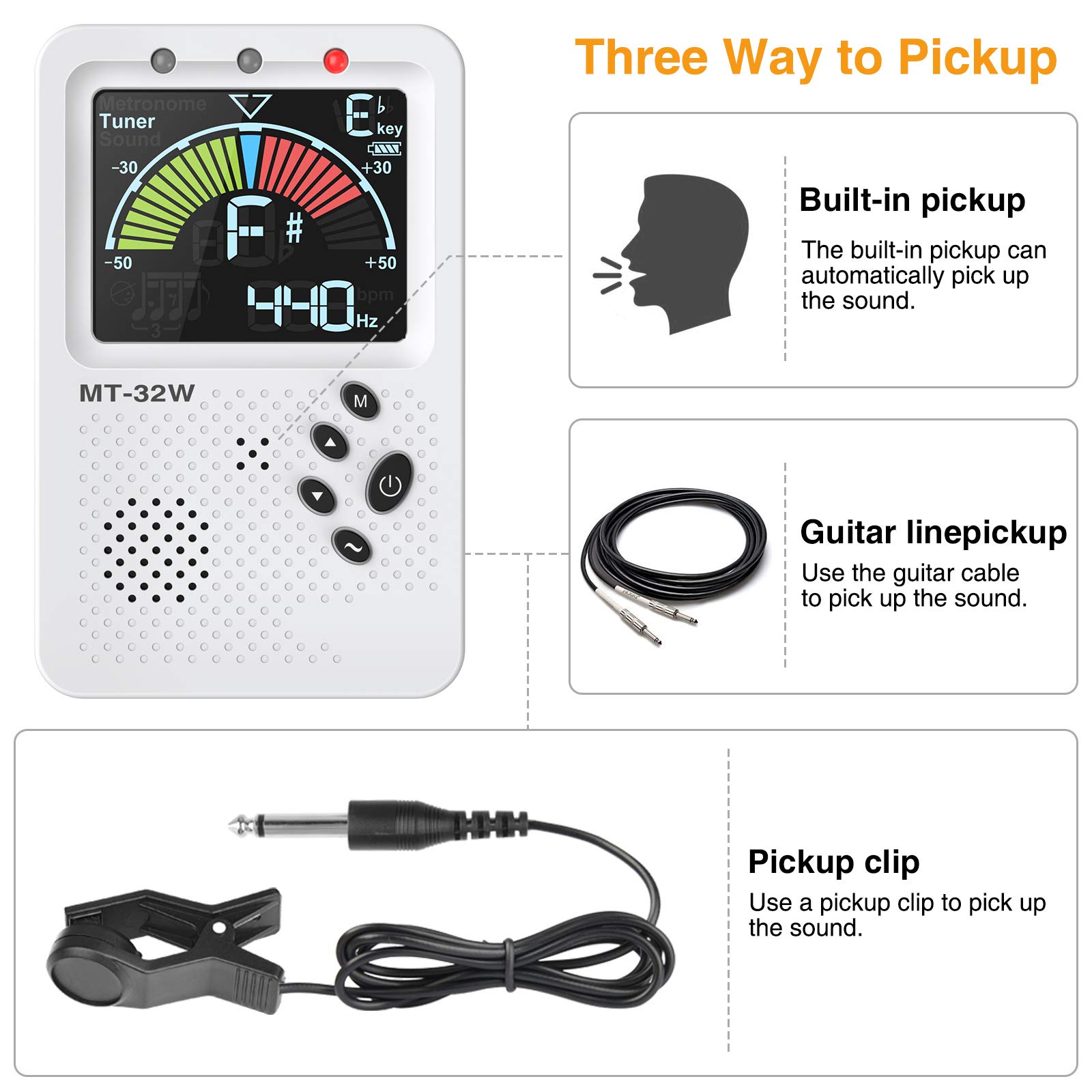 Metronome Tuner, Rechargeable 3 In 1 Digital Metronome with Vocal Count, Tone Generator Tuners for Guitar, Bass, Violin, Ukulele, Chromatic, Clarinet, Trumpet, Flute, All Instruments, White by LEKATO