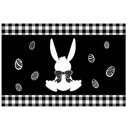 Aquarium Background Easter Eggs 18.4x36.4 inch Fish Tank Background PVC Fish Backdrop Wallpaper for Background Aquarium Rabbit Silhouette Bow Tie Black Plaid