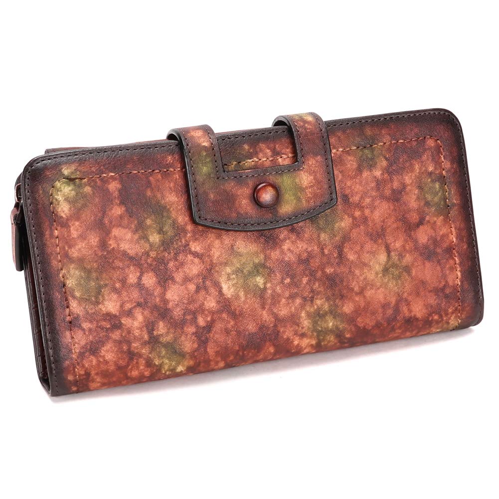 IVTG Genuine Leather Long Wallets for Women RFID Blocking Vintage Handmade Money Clip Card Holder with Zipper (Light Brown)