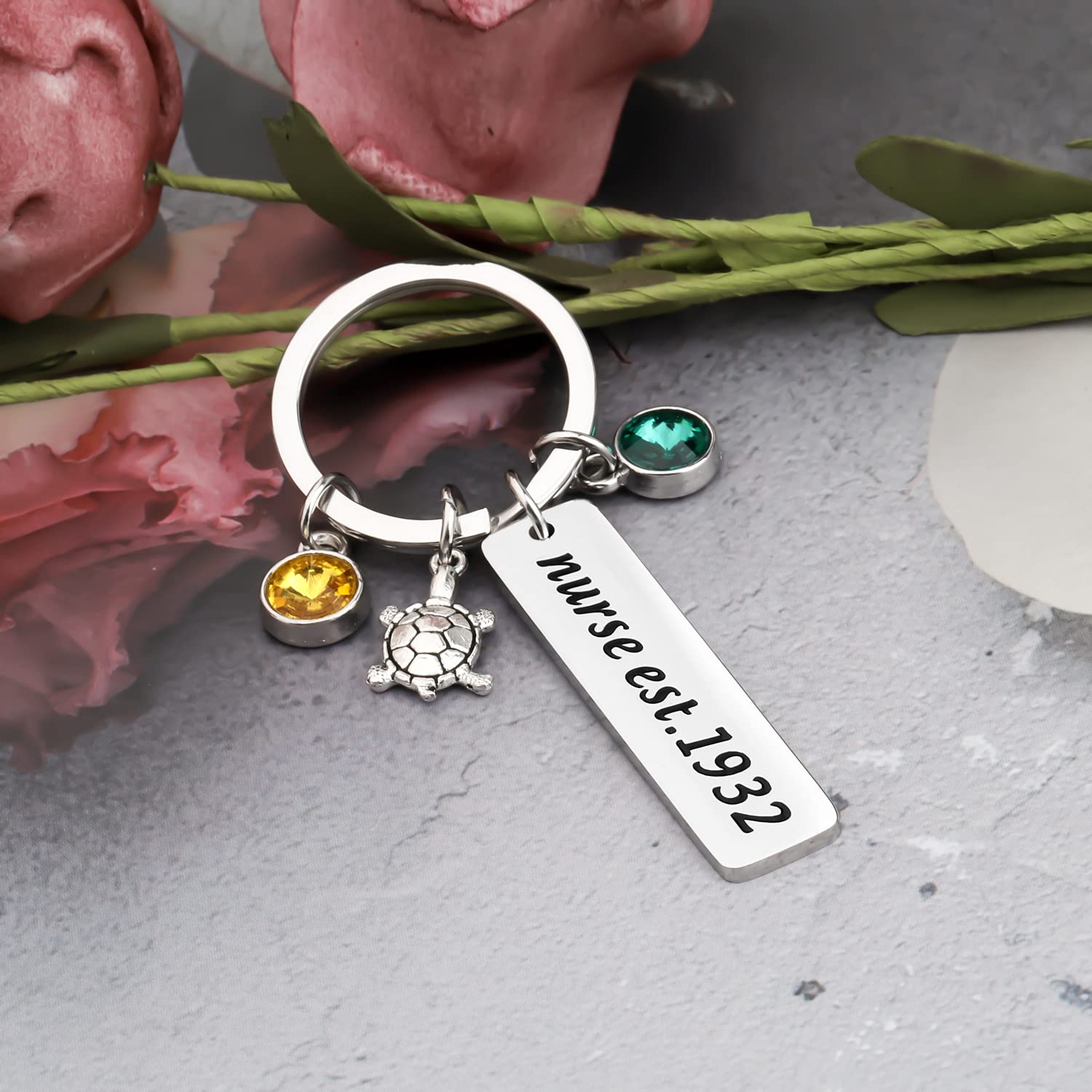 BAUNA Greek Sorority Gifts Chi ETA Phi Sorority Jewelry Chi ETA Phi Registered Nurse Keychain with Turtle Charm (Chi ETA Phi Sorority Jewelry)