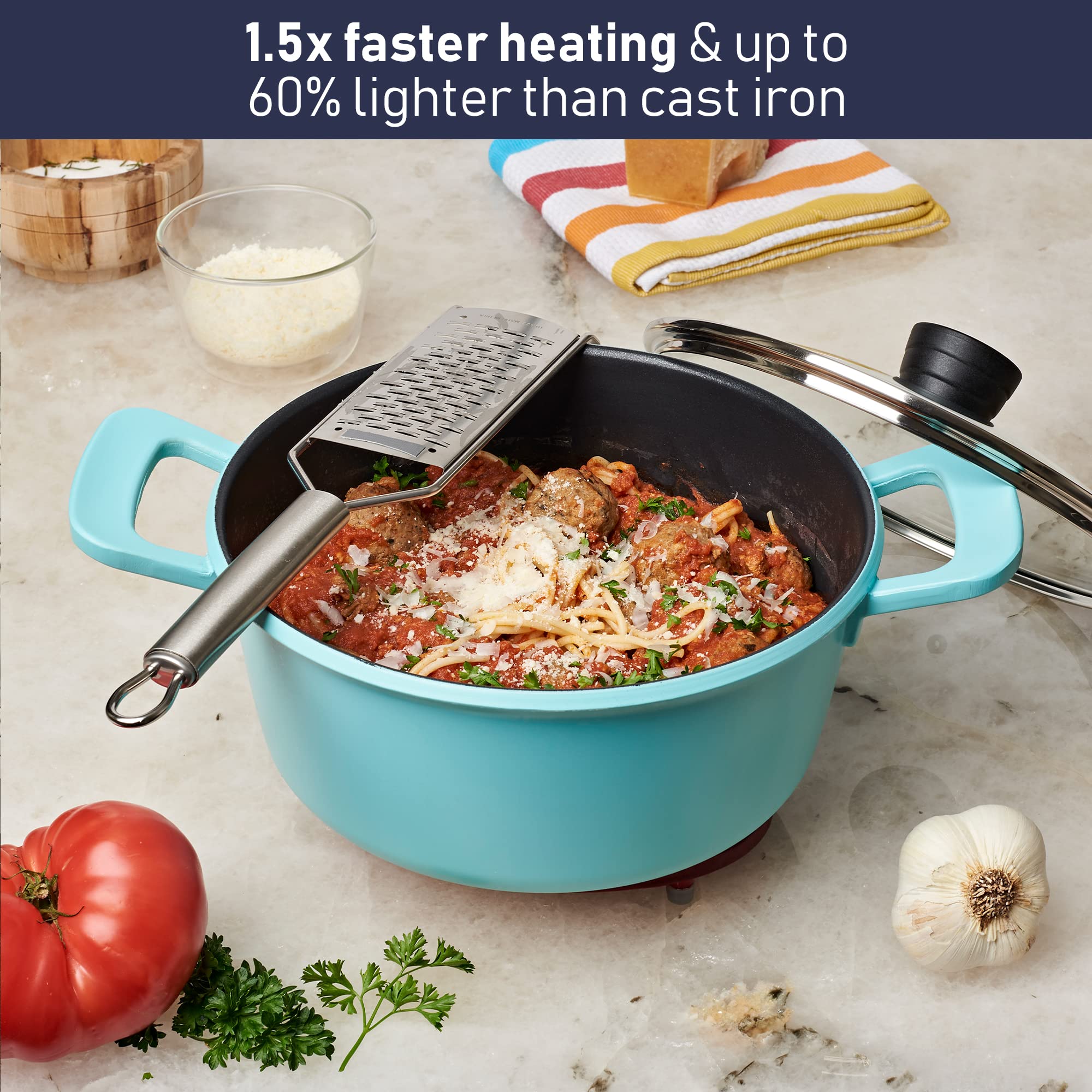 Bergner - Retro Cookware - Pots and Pans Set Nonstick - Induction Cookware Suitable for all Stove Types - Dishwasher Safe - 4.5 Quart Covered Dutch Oven - Grey