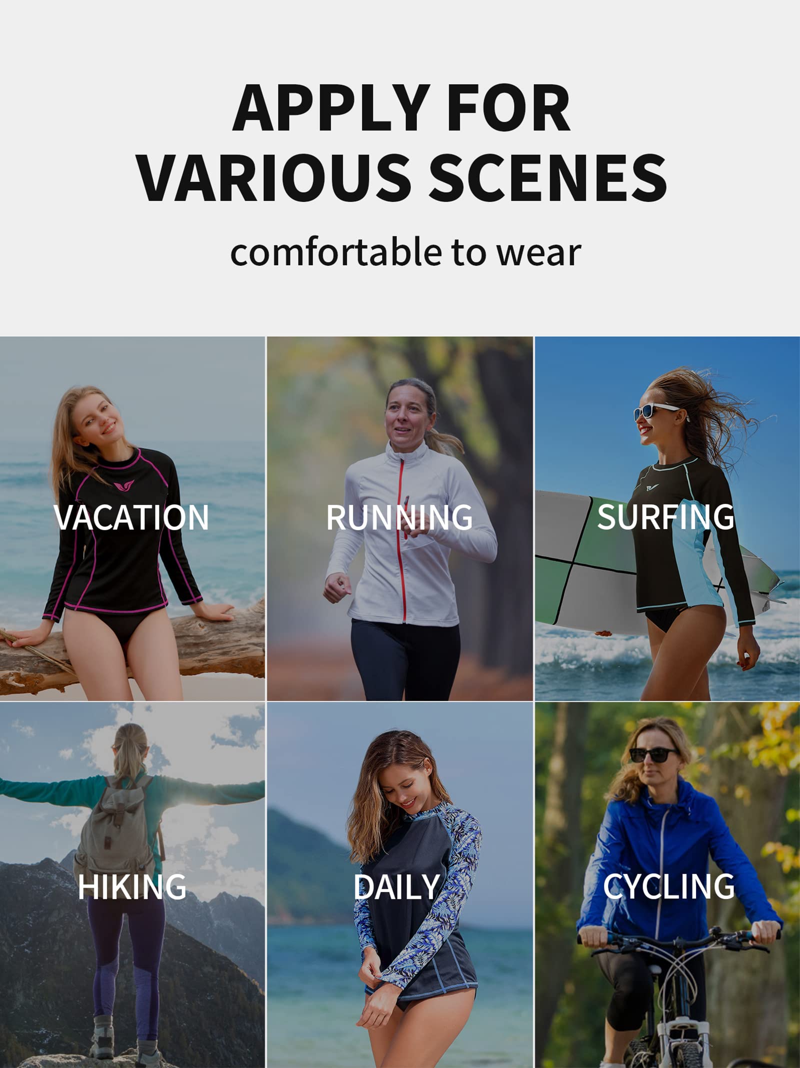 ATTRACO Womens Rash Guard Shirt Swimsuit Swim Top Long Sleeve Diving Shirts