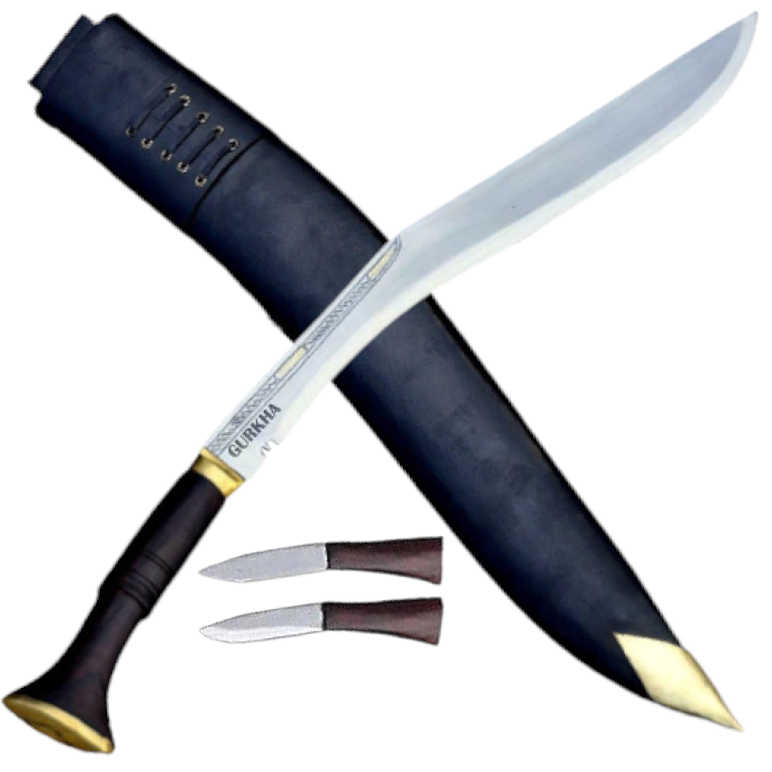 Gurkha Kukri Knife Overall 19 IN Sirupate Khukuri The Historic Alive Kukri Full Tang 14 Fixed Blade, Leather Sheath & 2 Small Knives - Handmade In Nepal