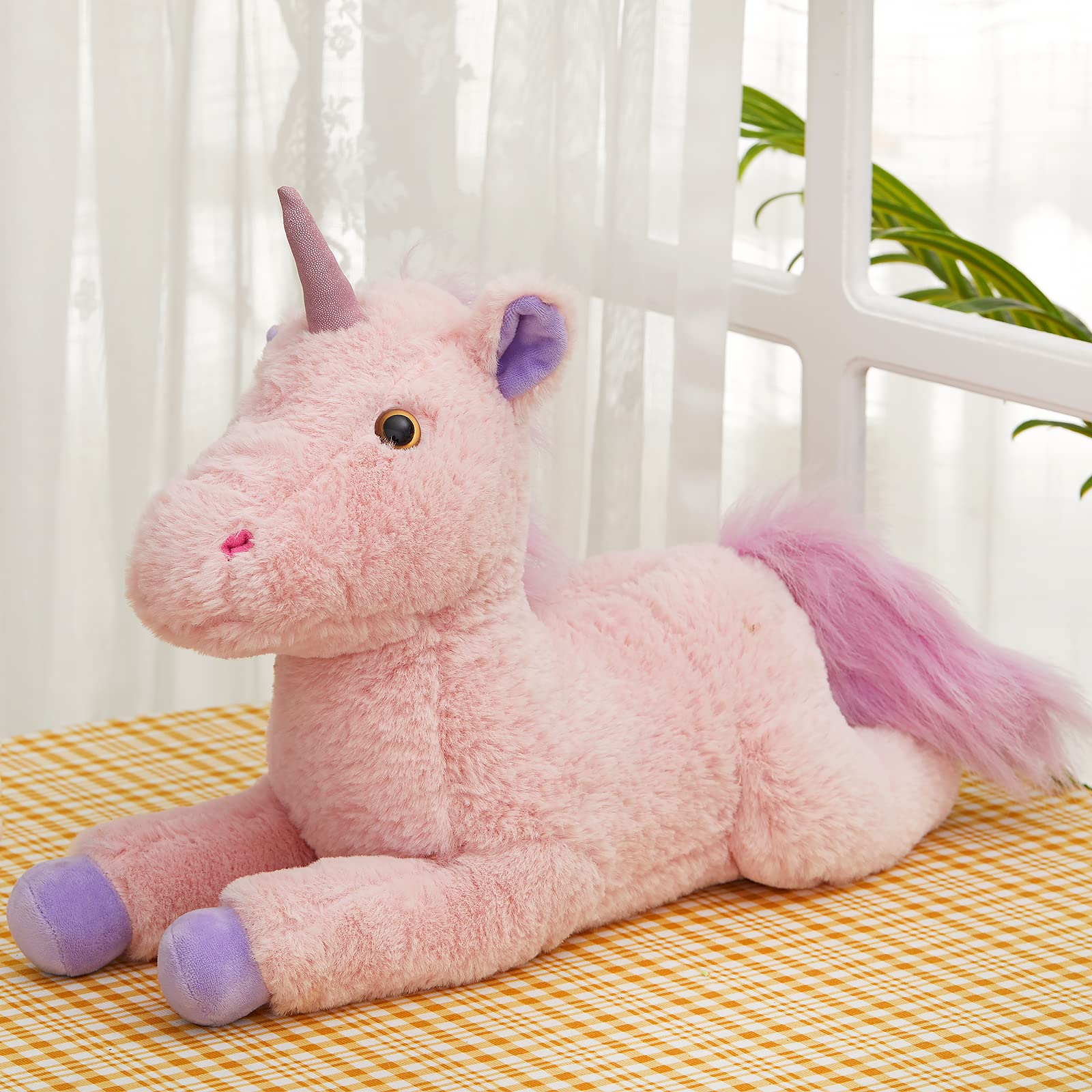 Houswbaby 19'' Light Up Unicorn LED Stuffed Animal Glow at Night Soft Plush Toy Birthday Gift for Kids Girls, Pink