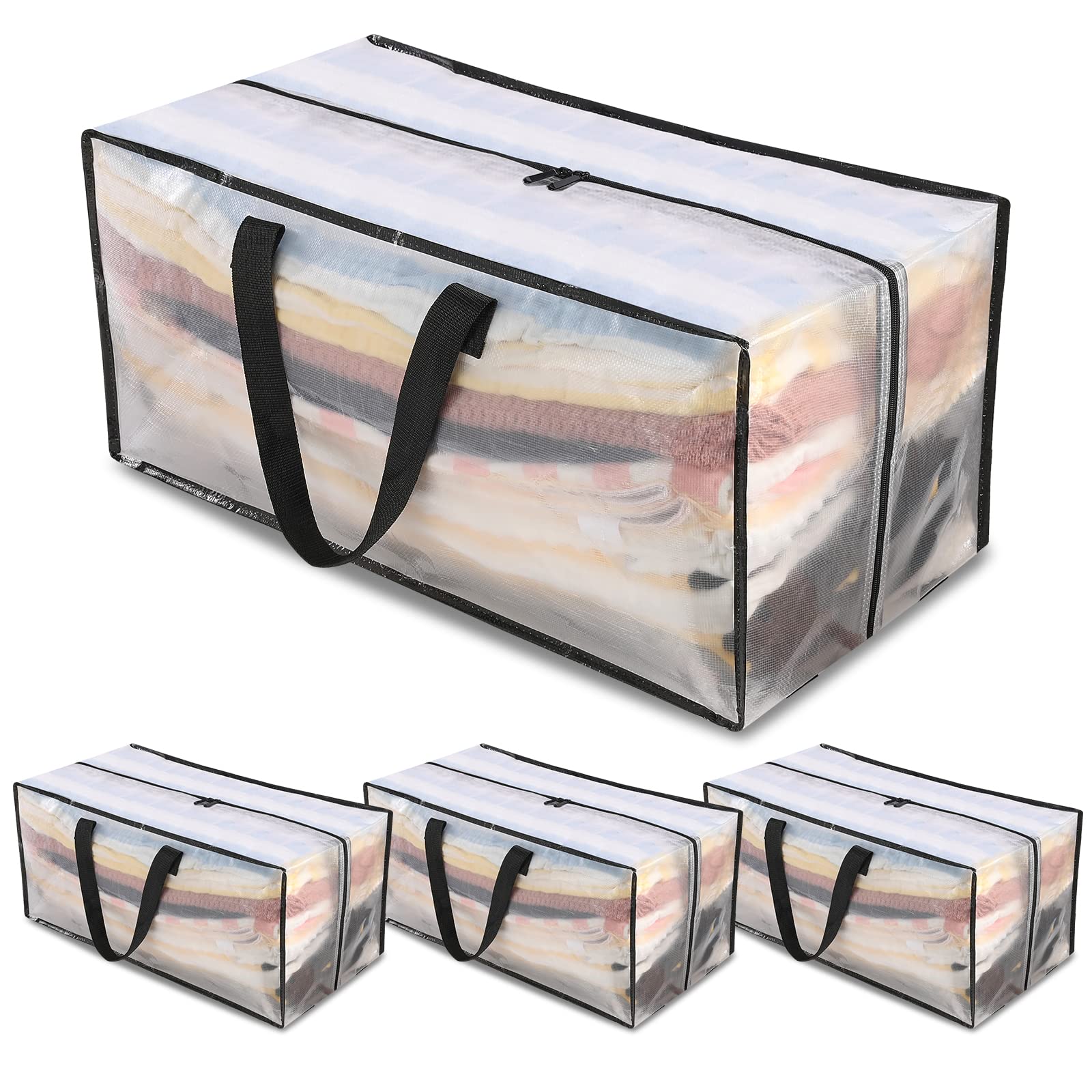 Rihim Moving Bags 90L - 4 Clear Heavy Duty Extra Large Storage Bags for Clothes - Packing Bags with Backpack Straps Strong Handles Zippers - College Travelling Christmas Storage Moving Totes