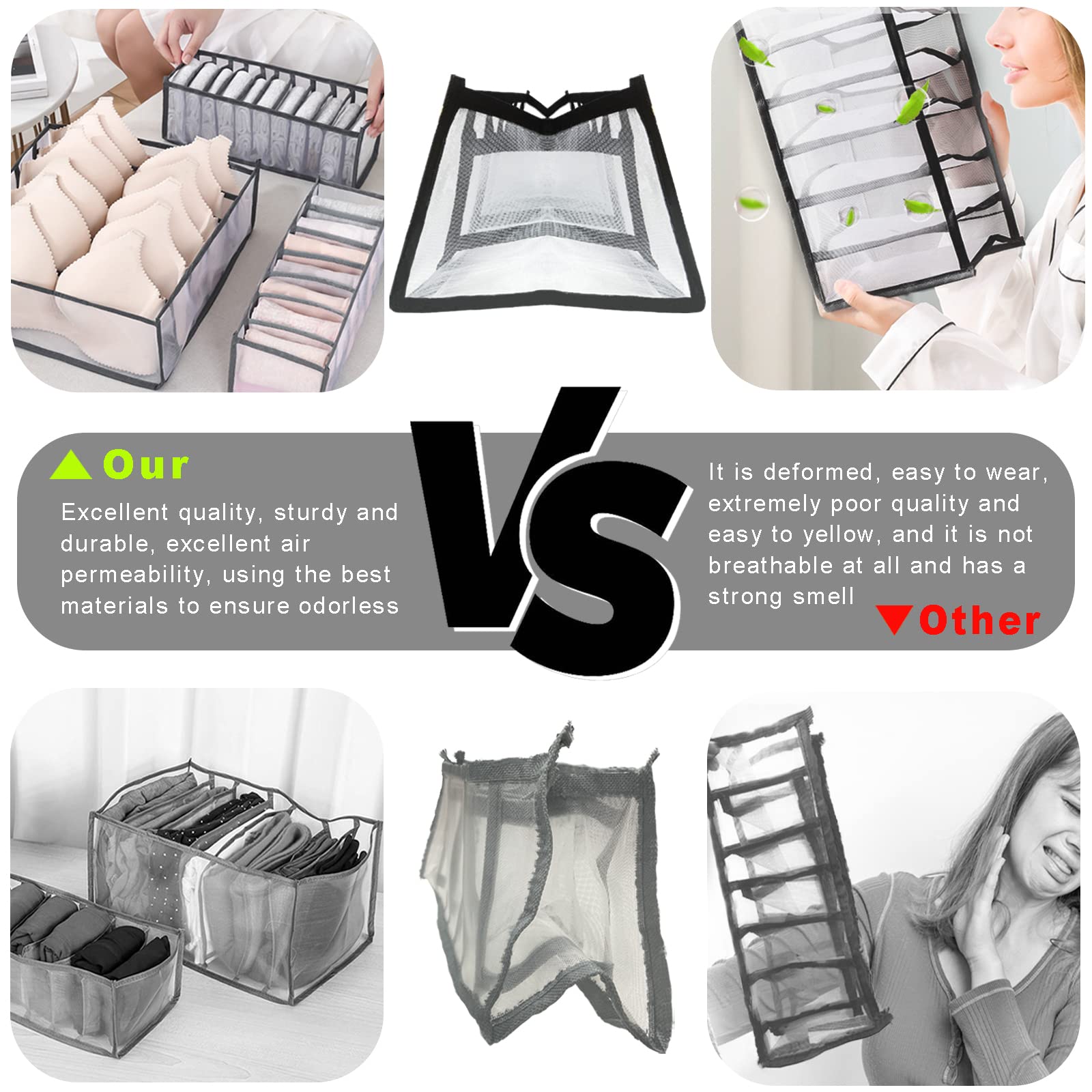 ULENDIS 9 Pack Wardrobe Clothes Organizer for Drawers, Foldable Clothes Drawer Mesh Separation Box, Drawer Dividers for Clothes Pants Jeans T Shirt (2Jeans+2Bra+(Legging+Shirt+Panties+Sock)*1)