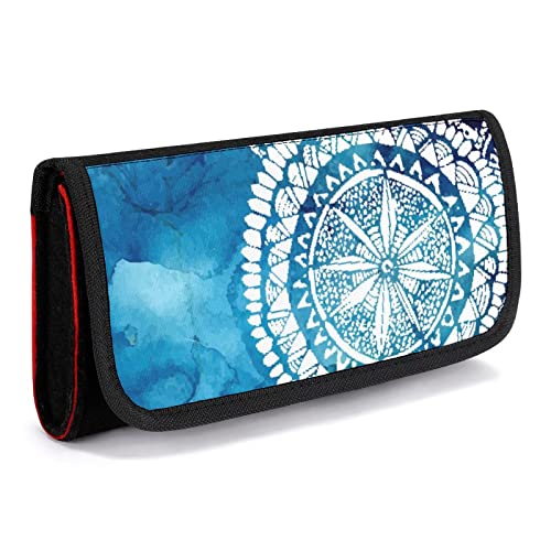 Bohemian Blue Watercolor Weed Carrying Case Storage Holder Bag Printed Handbag for Switch Console Game and Slots Cards Accessories