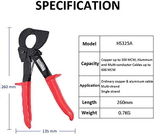Cable Cutter,Heavy Duty Aluminum Copper Ratchet Cable Cutter, (240mm²)