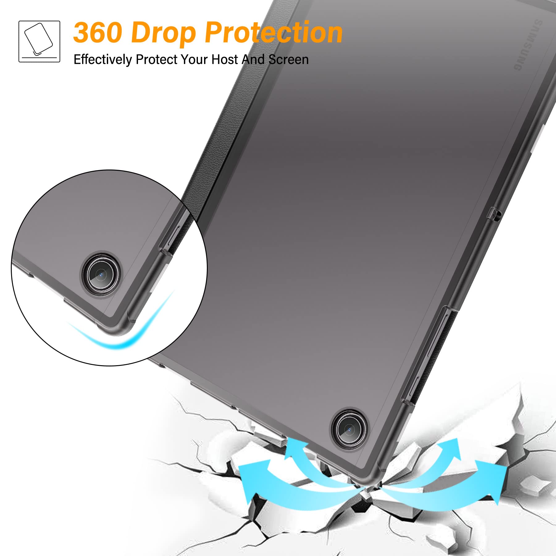 ZtotopCases Slim Case for Samsung Galaxy Tab A8 10.5 Case 2022, Lightweight Trifold TPU Stand Cover, Full Protective Case for Samsung Galaxy A8 10.5 Inch Tablet SM-X200/X205/X207, Black