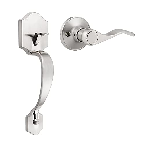 DECORITEN Front Door Handle, Exterior Door Lever, Entry Door Handleset, Brushed Nickel Door Handle Lever (1, Door Handle Set)