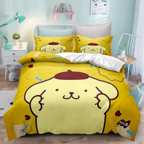 Cartoon Anime 3 Piece Comforter Cover Set,Pompompurin 3D Printed Bedding Set for Teens Boys Girs Adults Gift for Bedroom Room Decor 1 Quilt Cover 2 Pillowcases