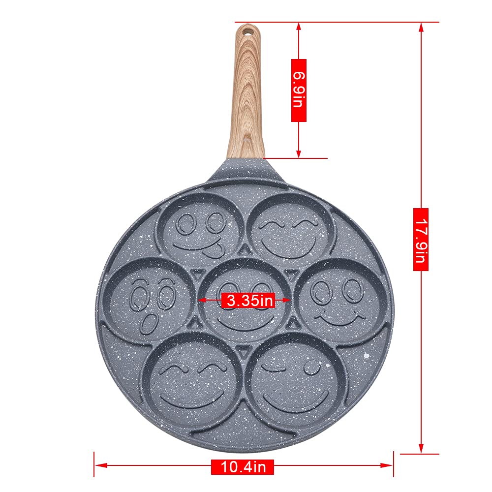 Bobikuke Pancake Pans For Kids,Pancake Shapes Pan,Mini Pancakes Maker Nonstick Pancake Griddle 7 Hole Smiley Face Pancake Mold For Breakfast,10 Inch