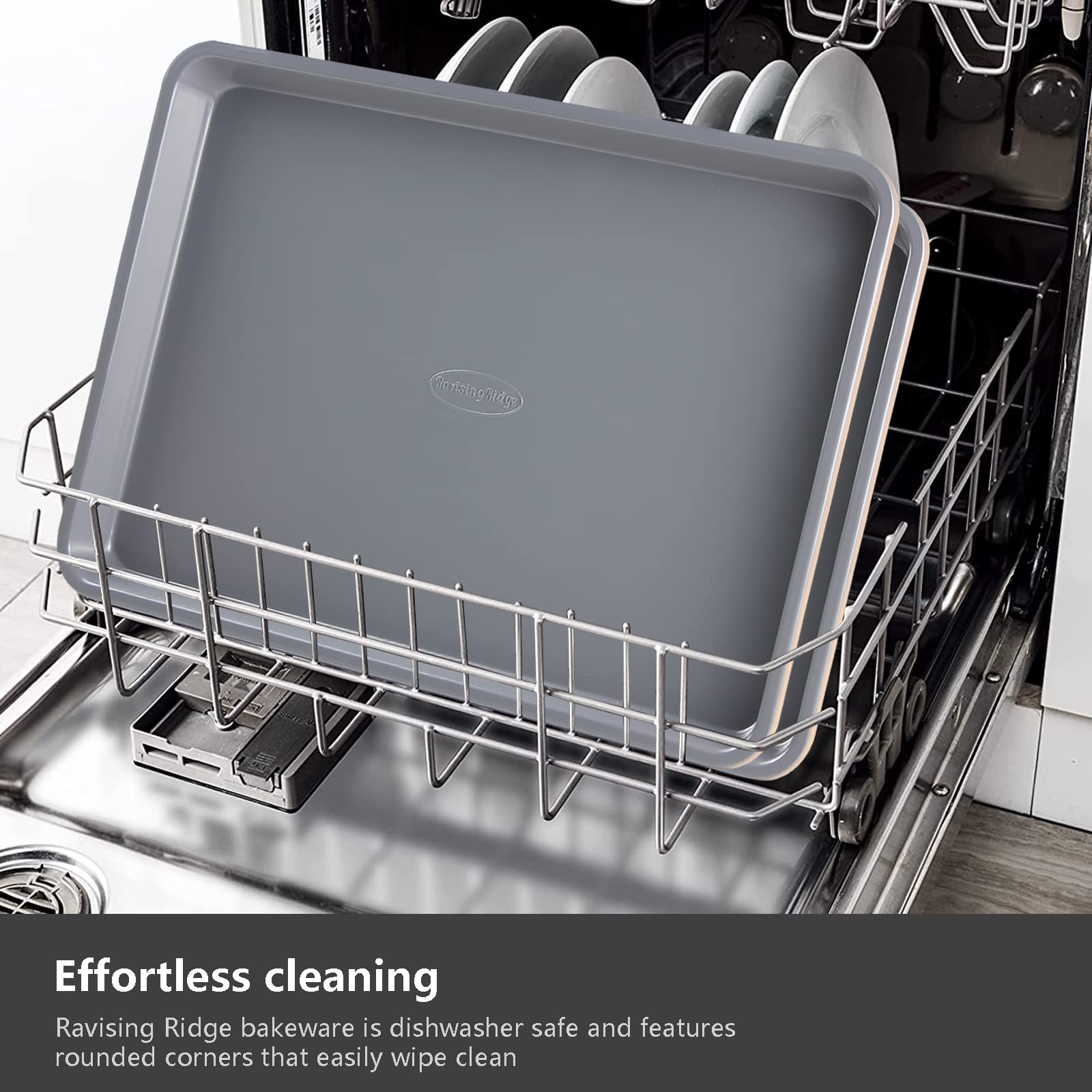 Baking Sheet with Rack Set (2 Pans + 2 Racks), Bicolor Baking Pan with Cooling Rack, Nonstick Cookie Sheet, Warp Resistant & Heavy Duty & Rust Free (Dark Navy & Grey)