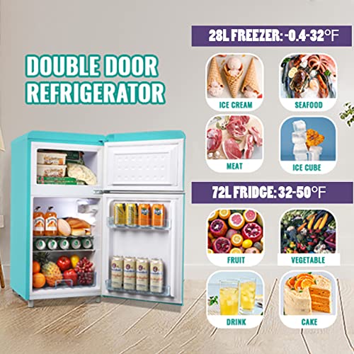 WANAI Compact Refrigerator 3.2 Cu.Ft Classic Retro Refrigerator 2 Door Mini Refrigerator Adjustable Remove Glass Shelves Refrigerator Suitable for Dorm Garage and Office