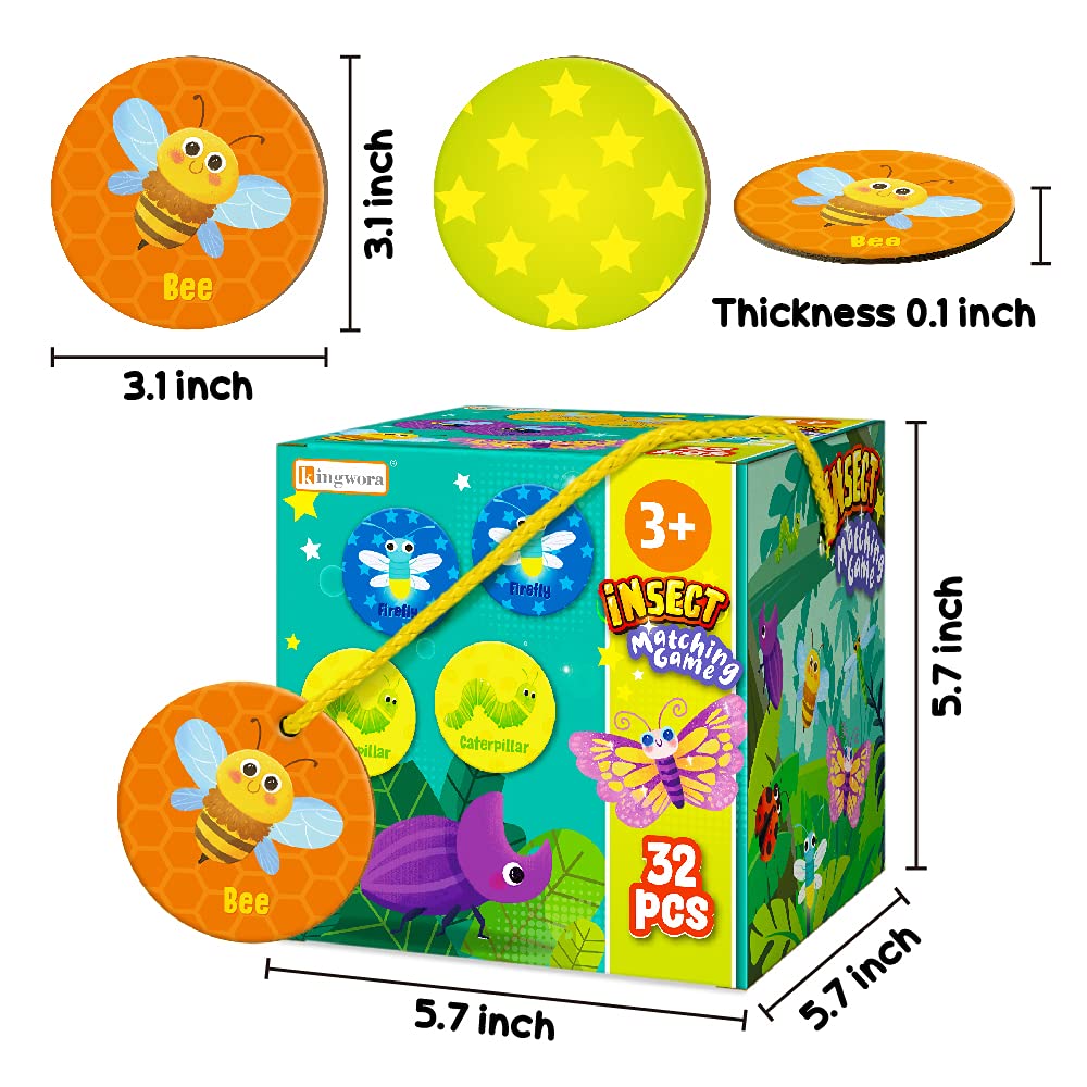 Matching Game - 16 Pairs Bug Insect Memory Games for Kids 3 and Up,Toys for 3 Year Old Boys,Non Toxic Preschool Learning Activities Educational Memory Card Games for Kids