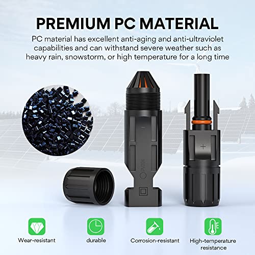 Bateria Power 12PCS Solar Cable Connectors, Male&Female IP67 Waterproof Solar Panel Connectors with Spanners