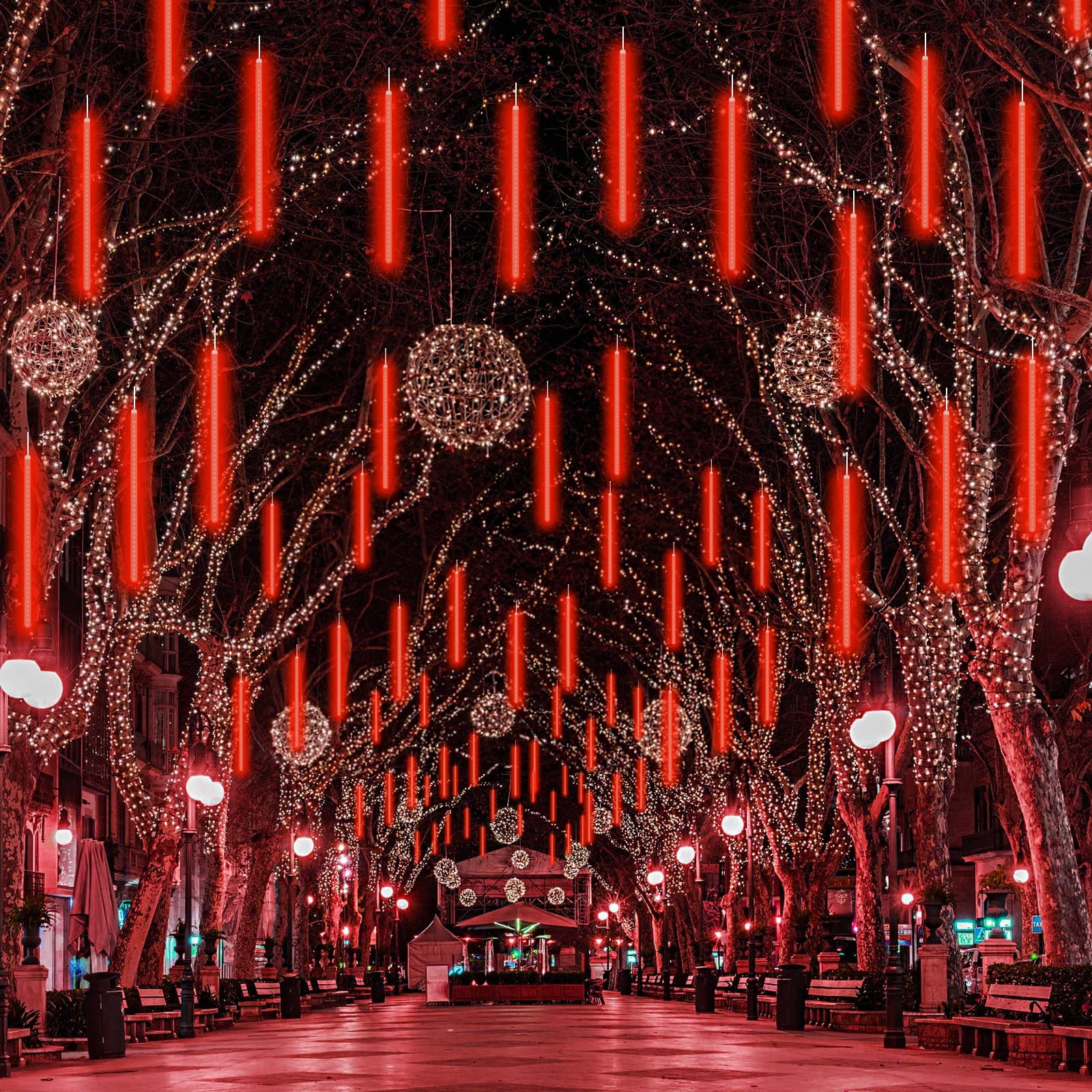 LED Falling Rain Light 30cm 8 Tubes 240 LED High Brightness Lcicle Cascading Icicle String Light for Christmas New Year Night Lighting Garden Tree Home Decor, Red