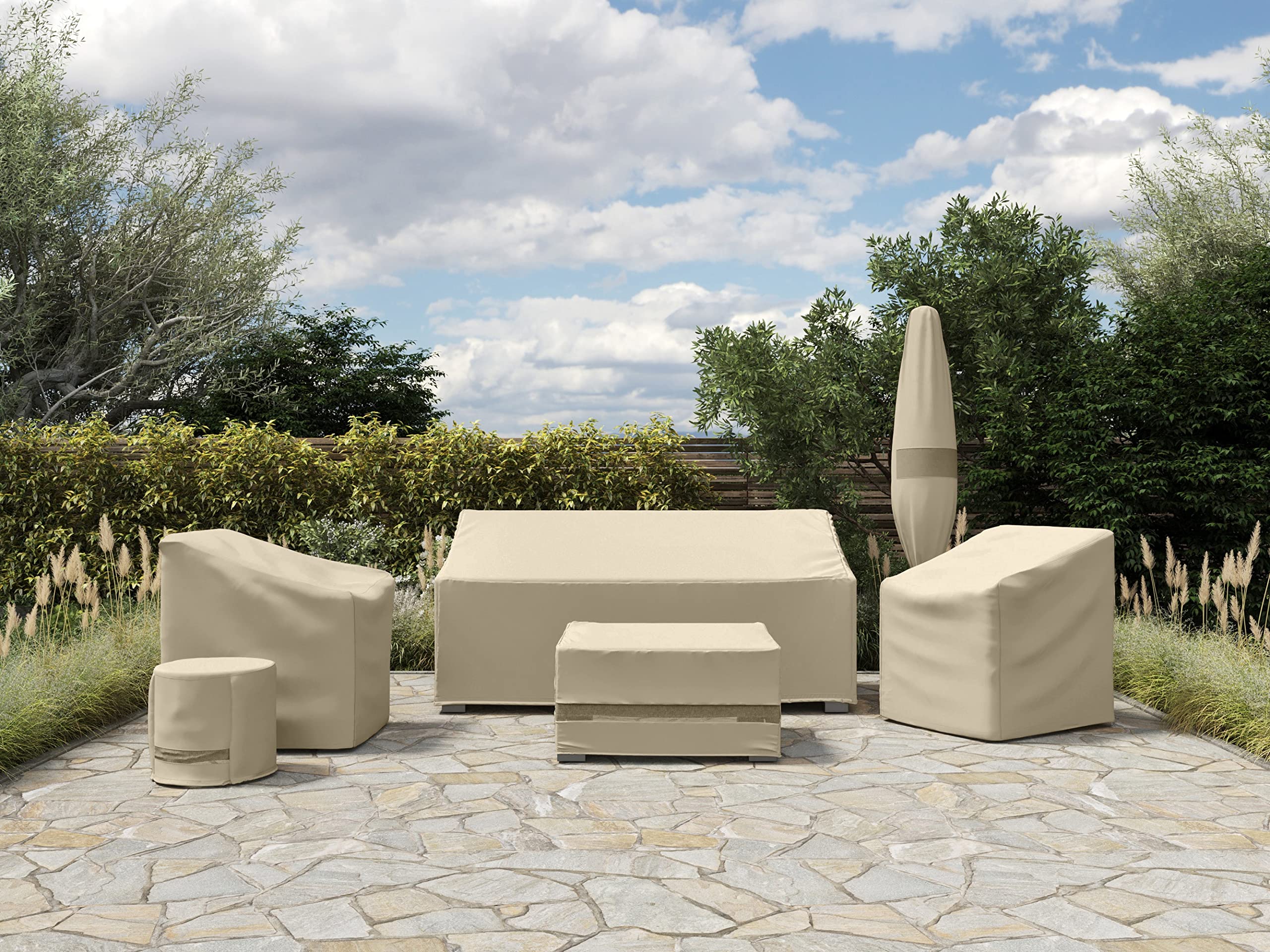 Covermates Rectangular Accent Table Cover - Patio Outdoor Furniture Cover, Water Resistant Outdoor Ottoman/Side Table Cover, Elite 300D Polyester, 60W x 36D x 25H, Khaki