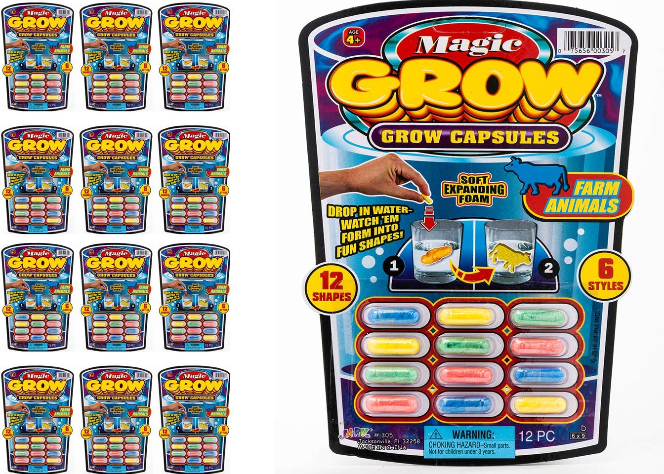 JA-RU Magic Grow Capsules (12 Pack,144 Capsules) Sea Creatures, Dinosaur, Animal Farm Toys. Water Growing Toys for Kids. Expanding Foam Bath Toys. Animal Party Favors Fidget Toy. J-305-12p