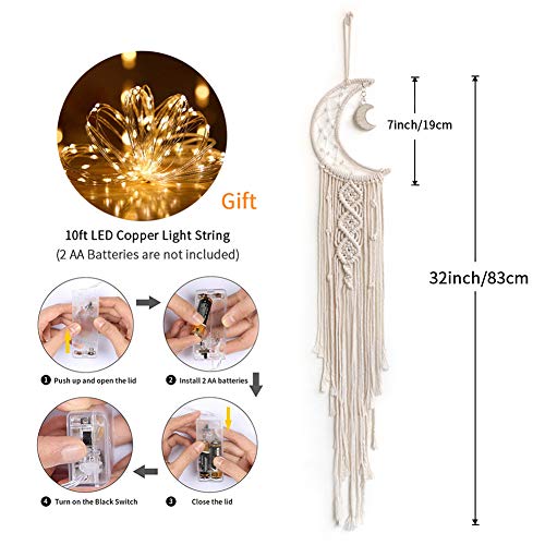 Dremisland Macrame Woven Wall Hanging Moon Dream Catcher- Boho Chic Bohemian Home Decor Wall Art Decor Beautiful Apartment Dorm Room Door Decoration (Moon)