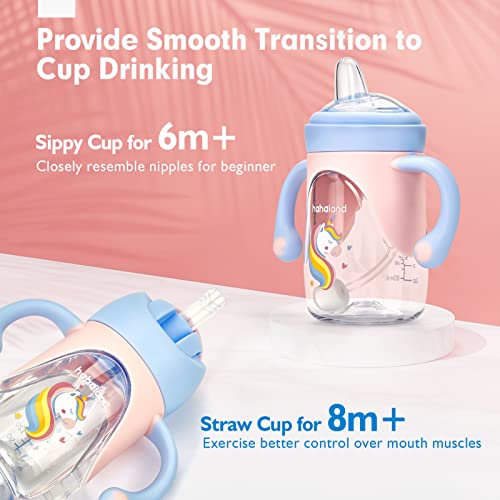 Sippy Cups for Baby 6+ Months Unicorns Sippy Cup for 1+ Year Old - 2 in 1 Spout & Straw Baby Sippy Cups 6-12 months Toddler No Spill Transition Weighted Straw Sippy Cup - 8 oz. (1 Cup with 2 Nipples)