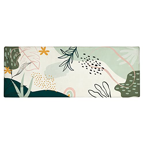 Cinbloo Modern Abstract Long Bathroom Runner Rugs 18x47 Inch Cute Boho Green Plant Leaves Bath Mat Non Slip Area Rugs Soft Wool Floor Carpet Tropical Botanical Rug for Doormat Tub Bedroom Home Decor