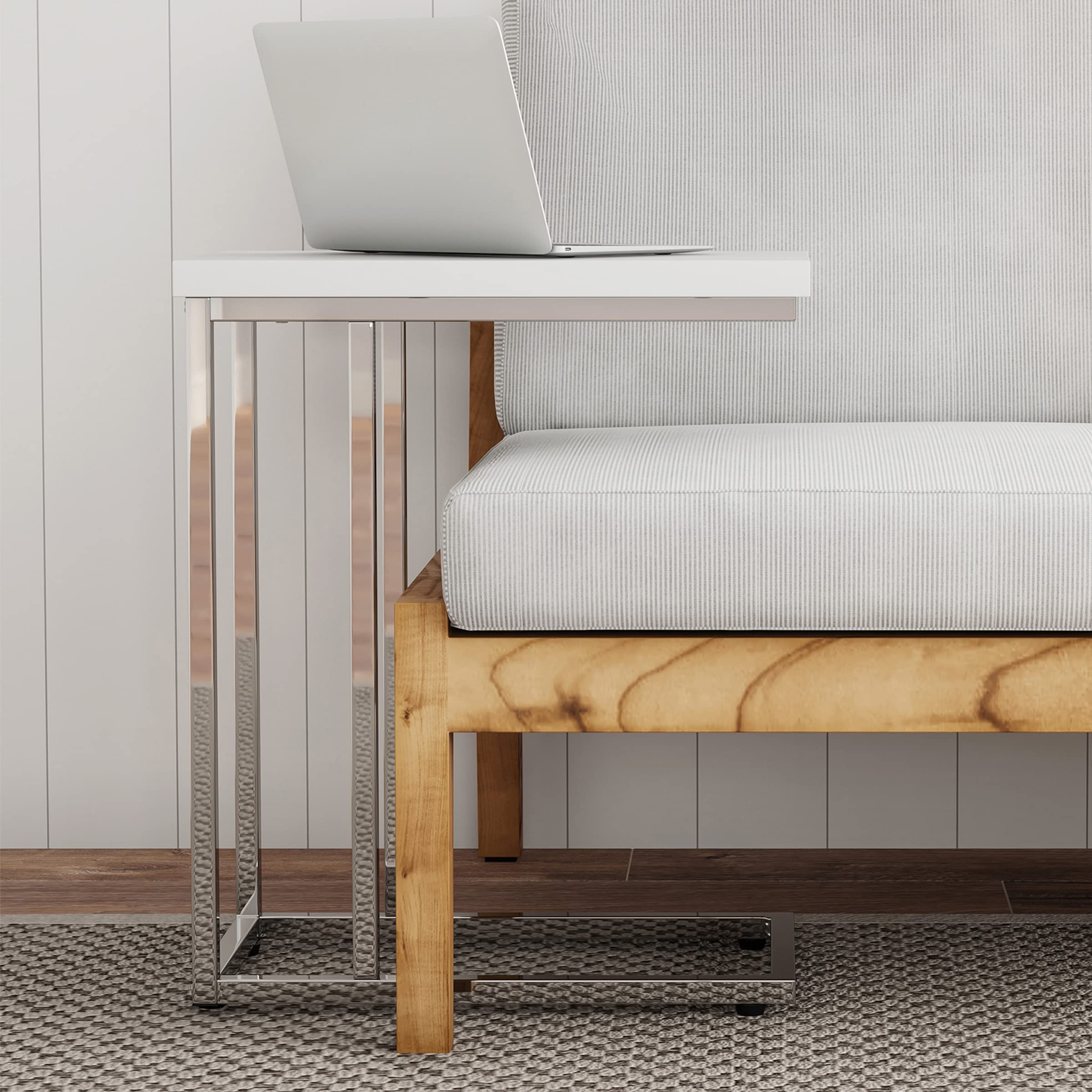 Lavish Home Sofa Side Table Set of 2 – Modern C Shaped End Tables – Laptop Trays or Compact Bedside Nightstands – Space Saving Furniture (White)