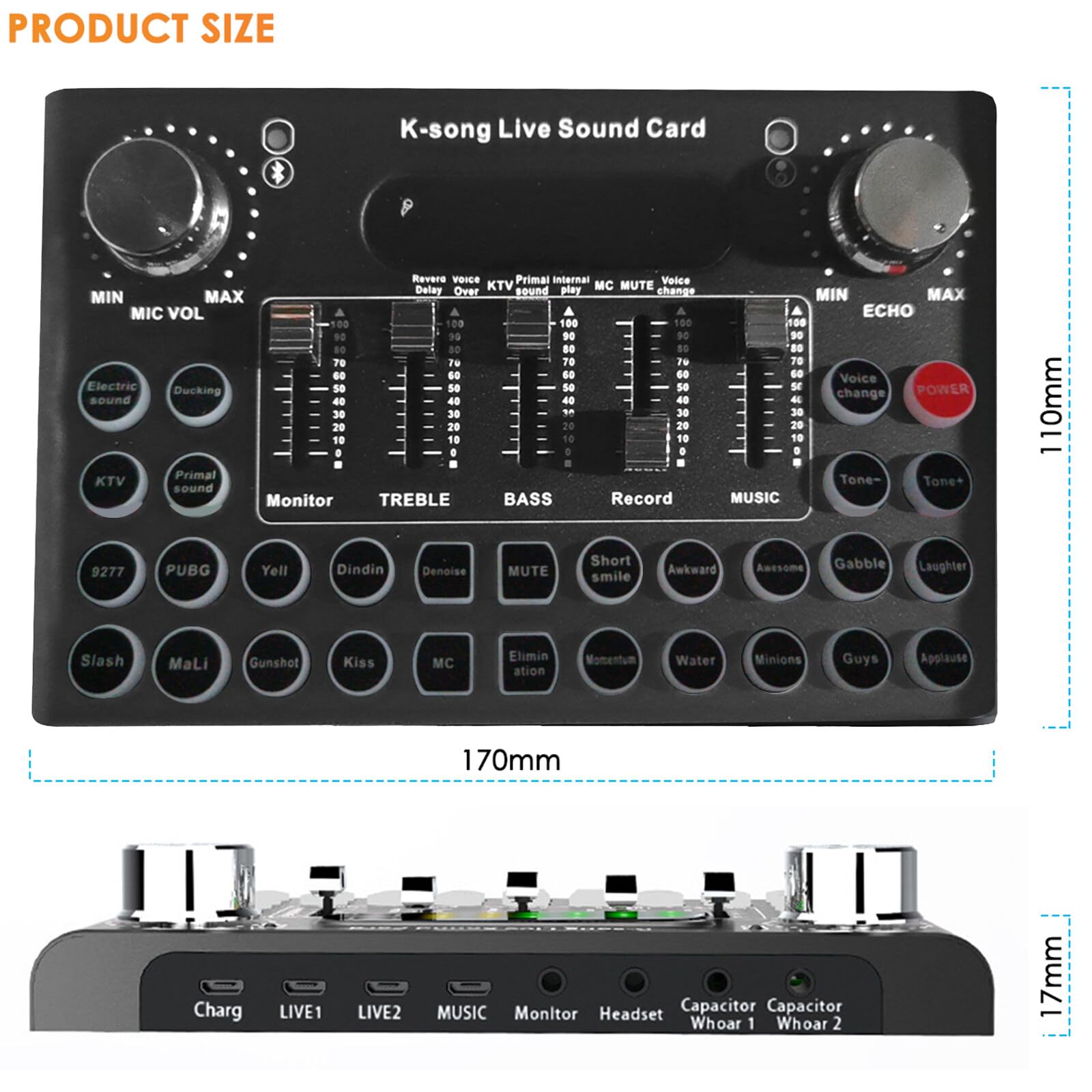 Audio Mixer, Mini Sound Dj Mixer Board,Universal Voice Changer External Live Sound Card with 18 Sound Effects for Karaoke Singing for Phone Laptop Computer,Gaming Live Streaming